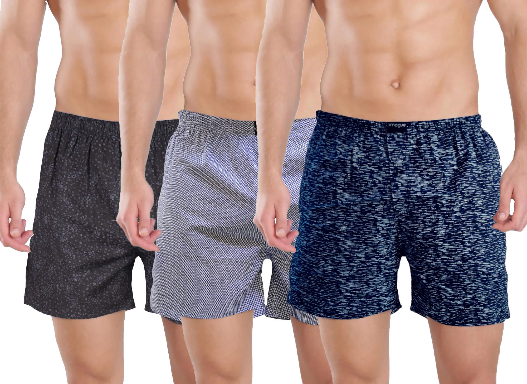 Black Self Sky Dotted Bricked Blue 3 Boxers Combo | Amogue