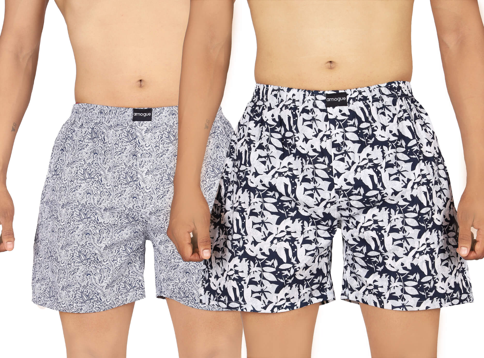 Grey & WhiteBlack Leaf Printed Men's Boxers Combo | Amogue