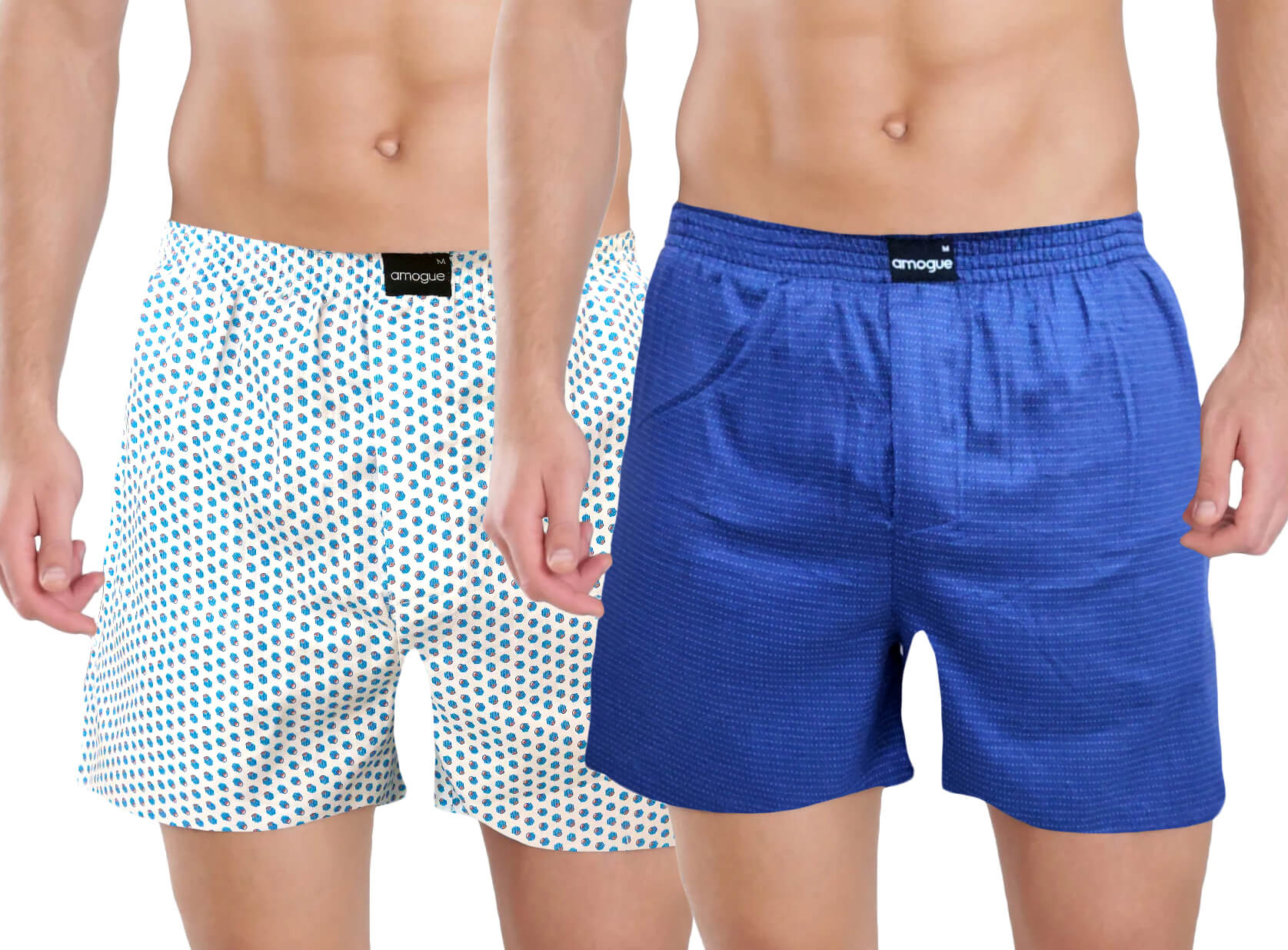 White Royal Blue Cool Printed Cotton Boxers Combo | Amogue